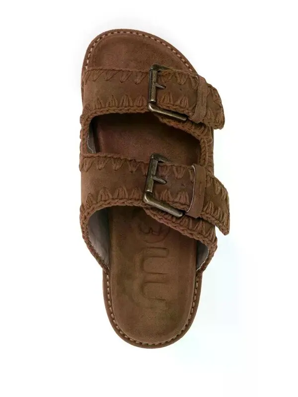 Mou Suede Slides With Whipstitch Trim - Brown