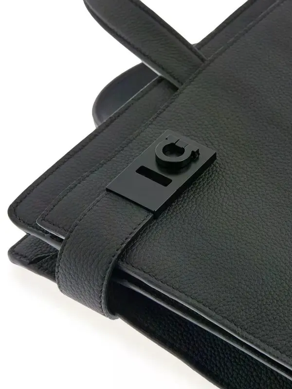 FERRAGAMO Gancini Buckle Leather Briefcase - Black