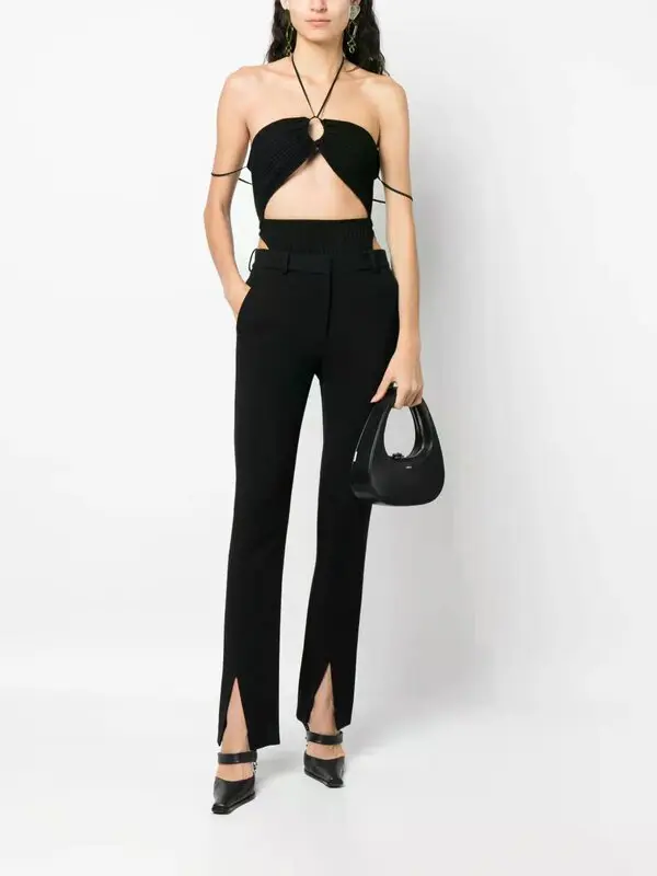 ANDREĀDAMO Ribbed-knit Cut-out Bodysuit - Black