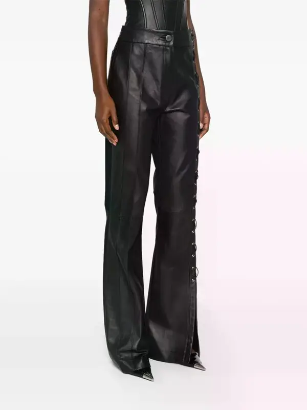 MITILIANE COUTURE Panelled Leather Trousers With Side Lace-up Detail