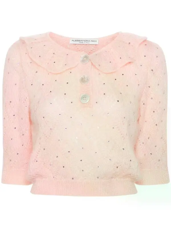 Alessandra Rich Crystal-embellished Cropped Blouse - Pink