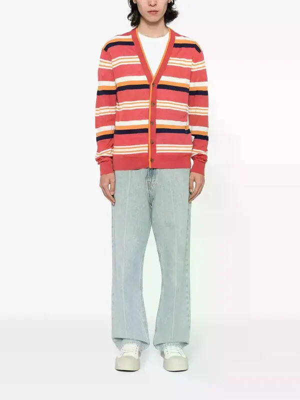 Maison Kitsuné Striped Intarsia-knit V-neck Cardigan