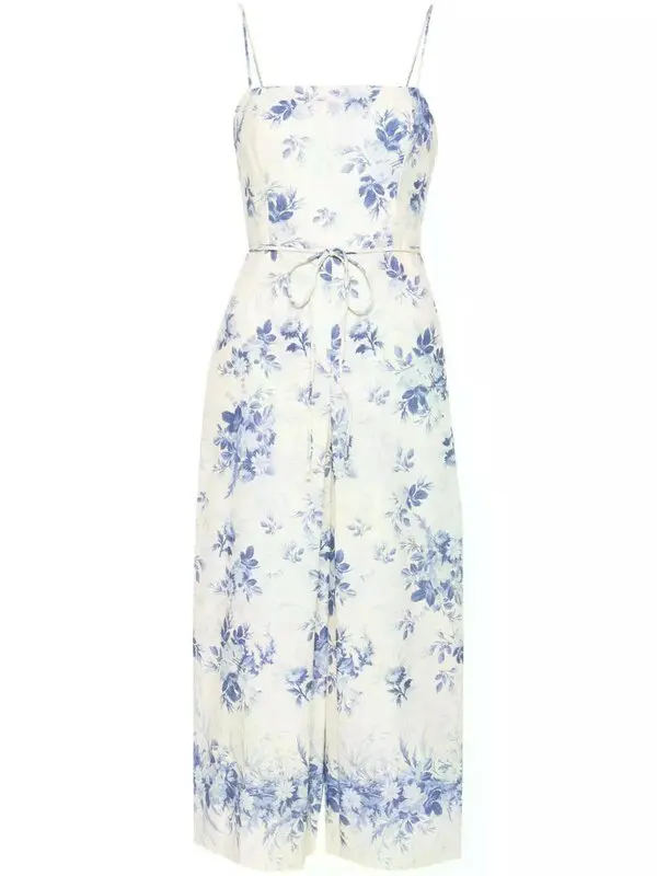 TWINSET Floral Print Chambray Jumpsuit - Neutrals