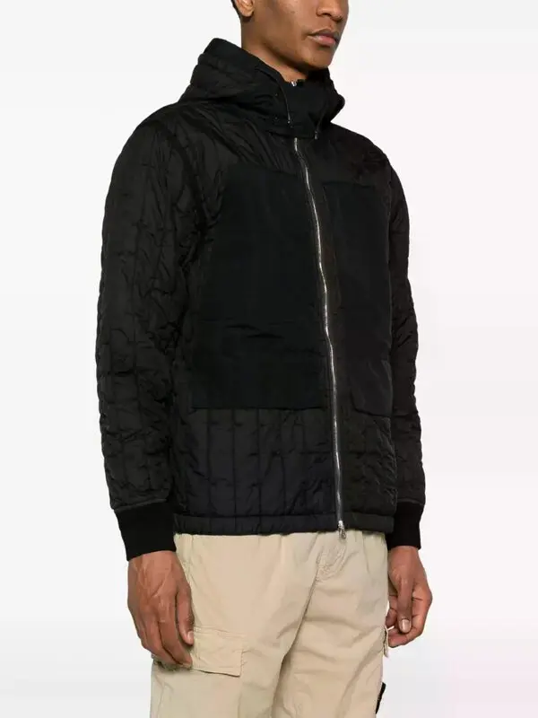 Stone Island Quilted Jacket With Detachable Compass Badge - Black