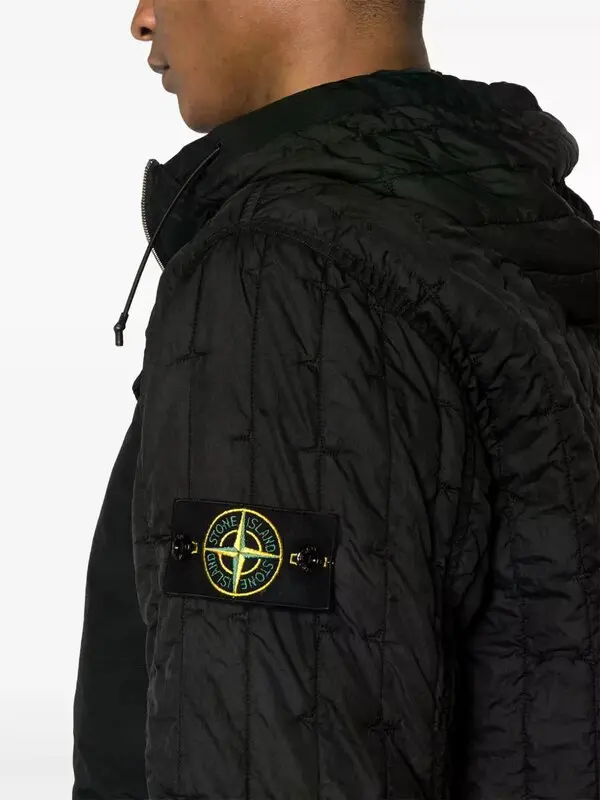 Stone Island Quilted Jacket With Detachable Compass Badge - Black