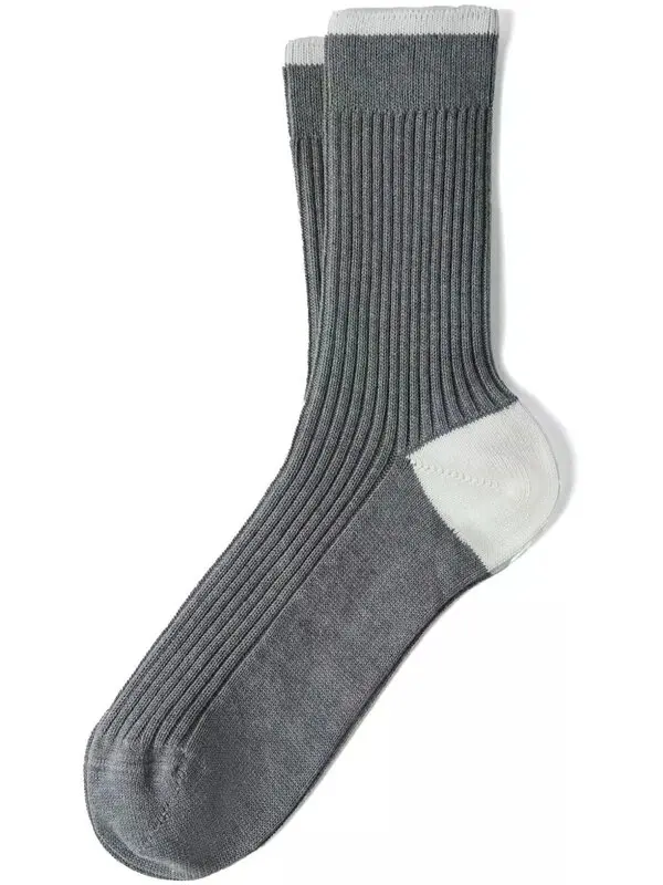 Brunello Cucinelli Ribbed Knit Cotton Socks - Grey