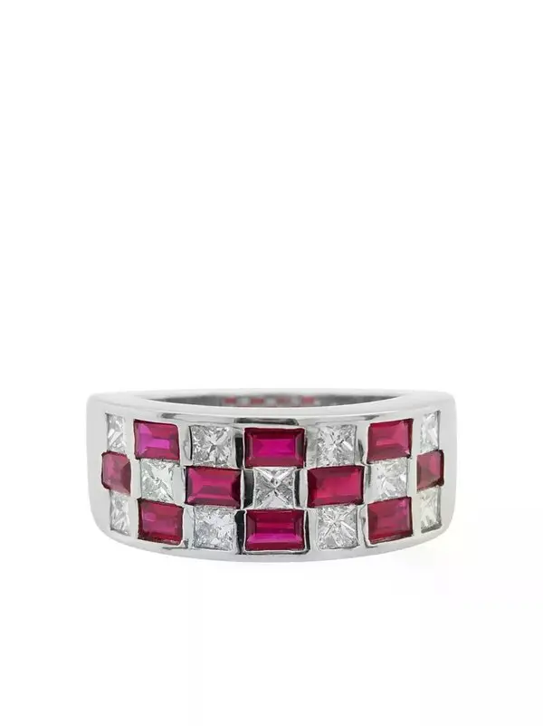 HYT JEWELRY Platinum Diamond And Ruby Ring - Red