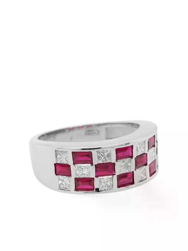 HYT JEWELRY Platinum Diamond And Ruby Ring - Red