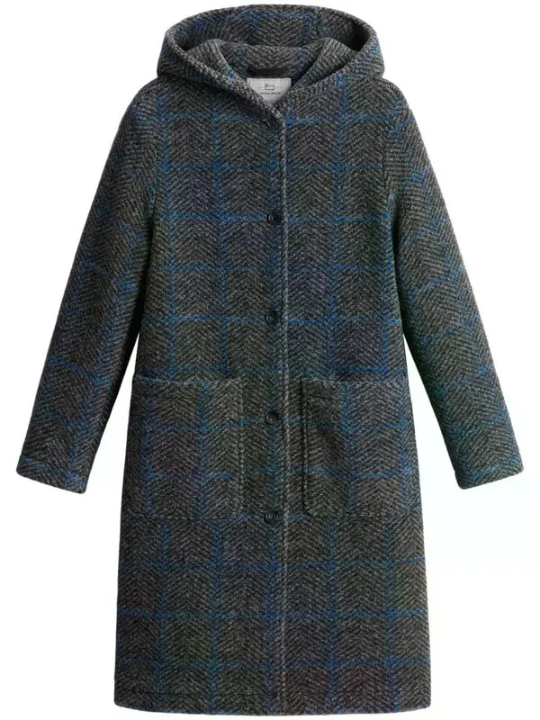 Woolrich Gentry Coat With Check Pattern - Grey