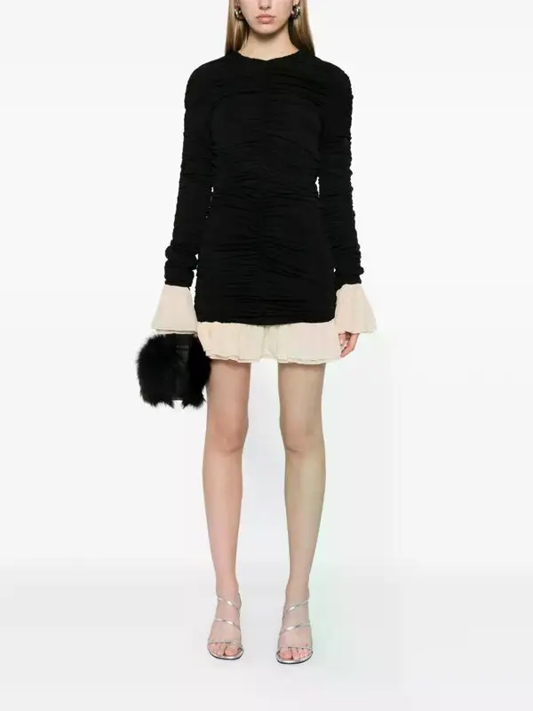 ROTATE BY BIRGER CHRISTENSEN Ruched Long-sleeve Mini Dress - Black
