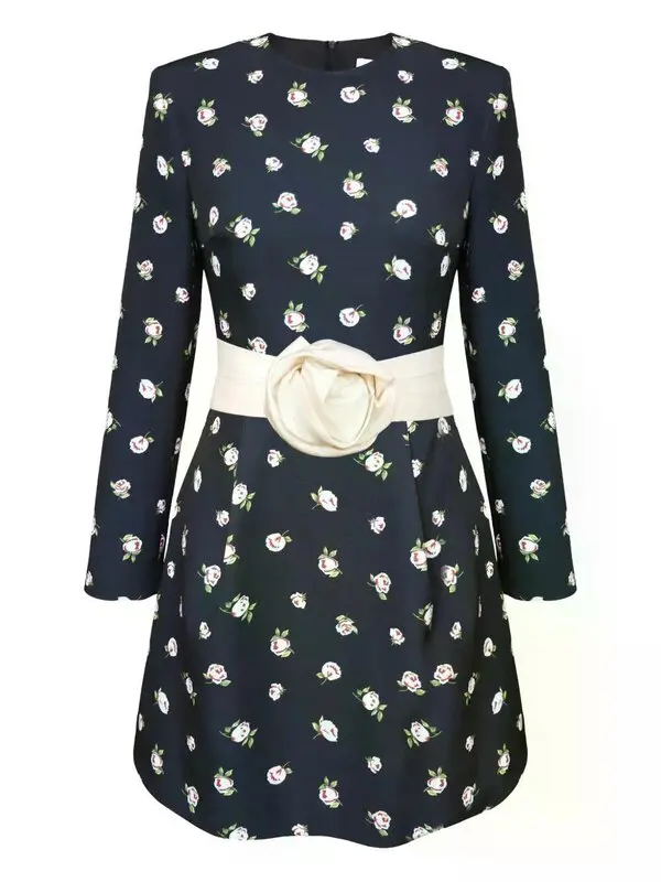 POST MERIDIEM Rose-print Belted Mini Dress - Blue