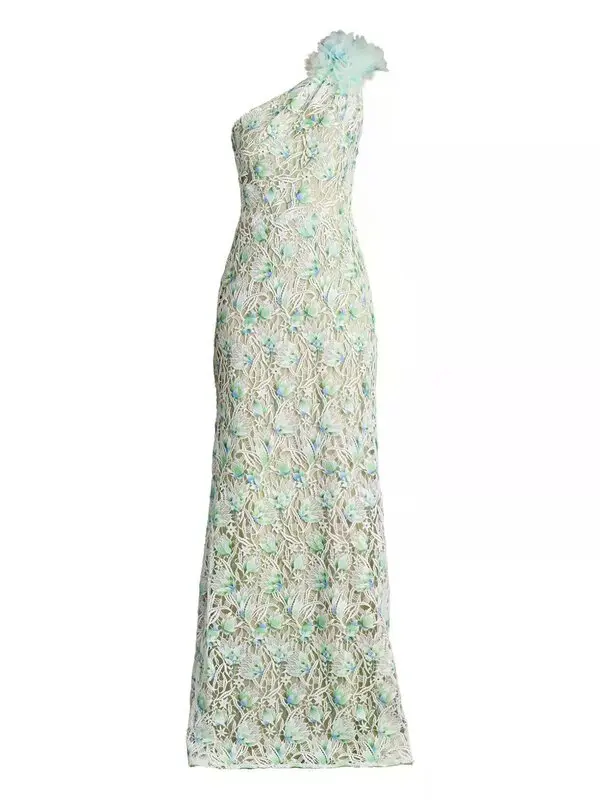 Tadashi Shoji One-shoulder Floral Motif Gown - White