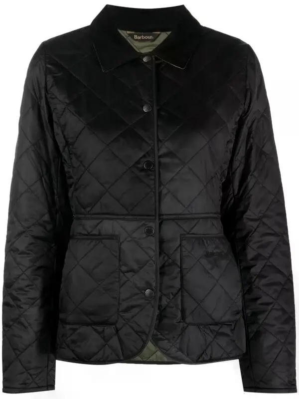 Barbour Deveron Quilted Jacket With Corduroy Collar - Black