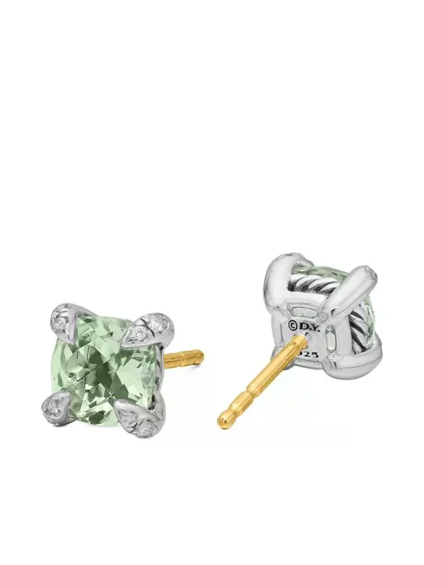 David Yurman Sterling Silver Petite Chatelaine Prasiolite And Diamond Stud Earrings