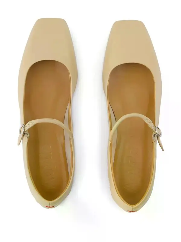 AeydĒ Leather Ballerina Shoes With Buckle-fastening Ankle Strap - Neutrals