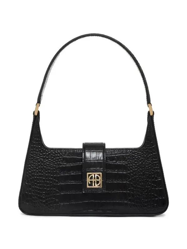 ANINE BING Embossed Crocodile Effect Shoulder Bag - Black