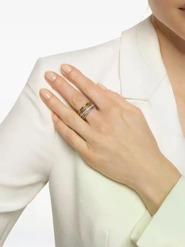 David Yurman 18kt Yellow Gold Crossover Five Row Diamond Ring