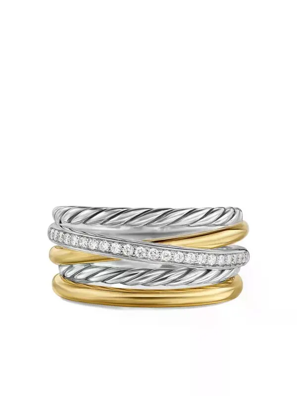 David Yurman 18kt Yellow Gold Crossover Five Row Diamond Ring