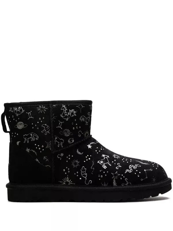 UGG Suede Zodiac Graphic Print Ankle Boots - Black