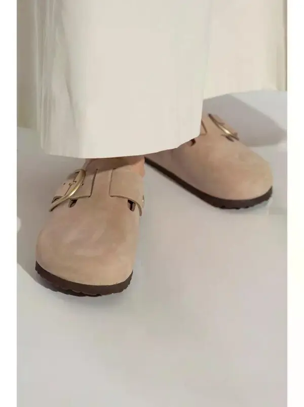 BIRKENSTOCK Boston Big Buckle Leather Slides - Neutrals