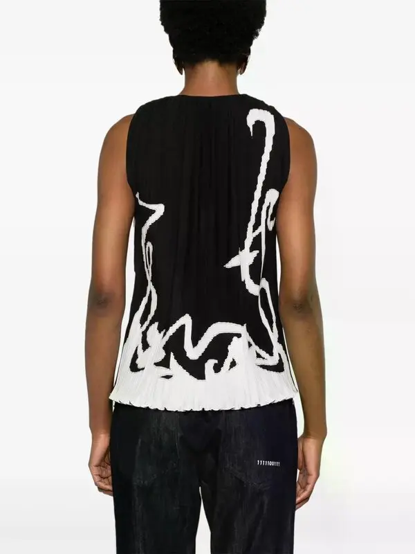 LANVIN Abstract Print Pleated Sleeveless Blouse