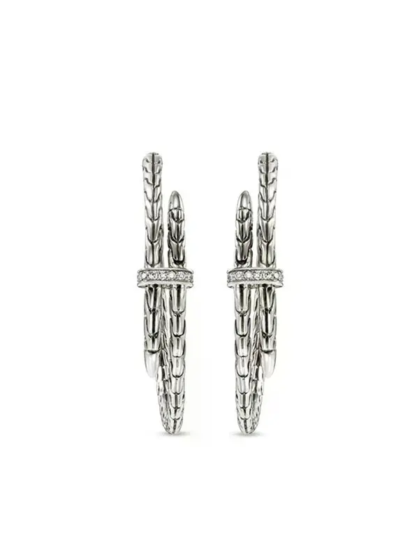 John Hardy Sterling Spear Diamond Hoop Earrings - Silver