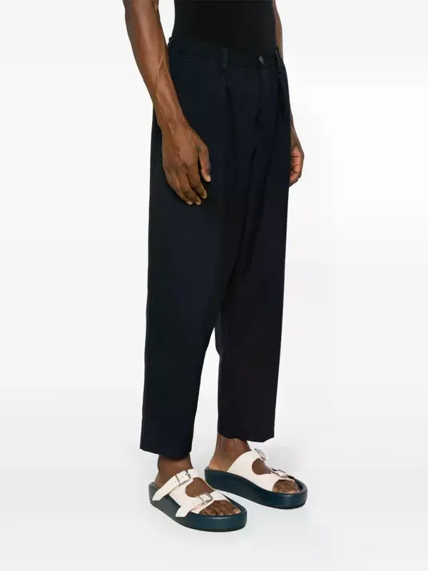 Marni Pleated Cropped Trousers In Tropical Wool - Blue