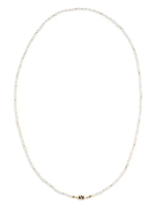 Valentino Garavani Ovalette Pearl Necklace With Vlogo Signature - White