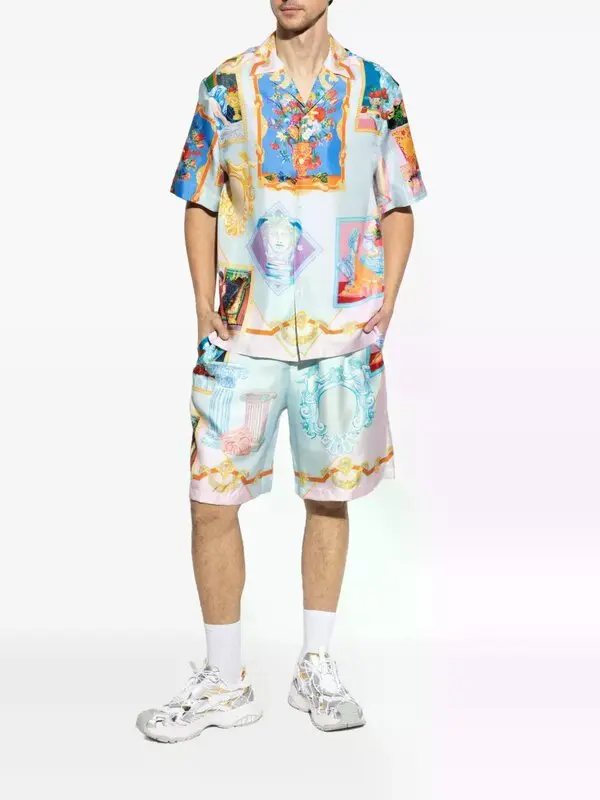 Versace Printed Silk Shorts - Blue