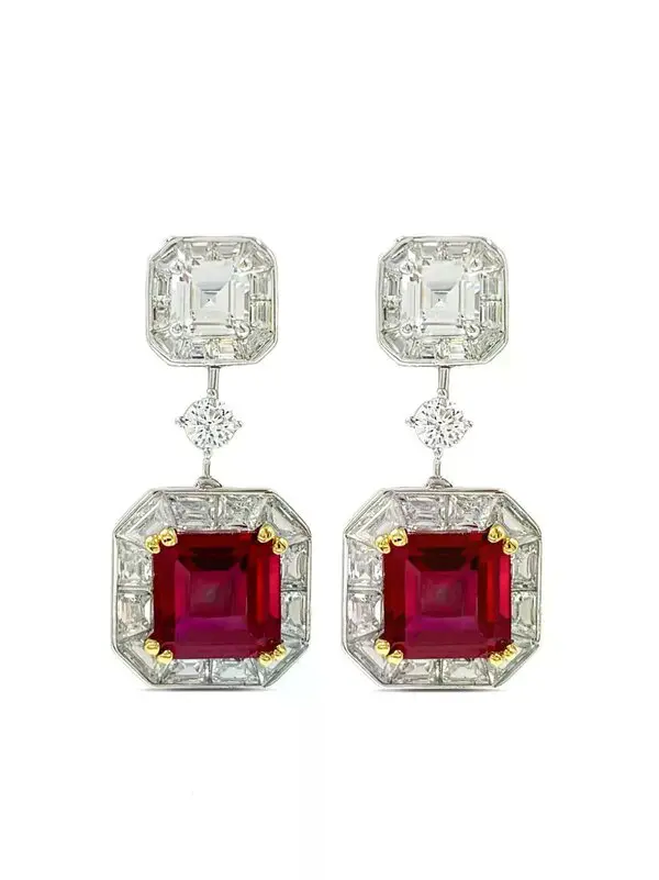 JUWELINA PARIS Carnival Ruby Drop Earrings - Silver