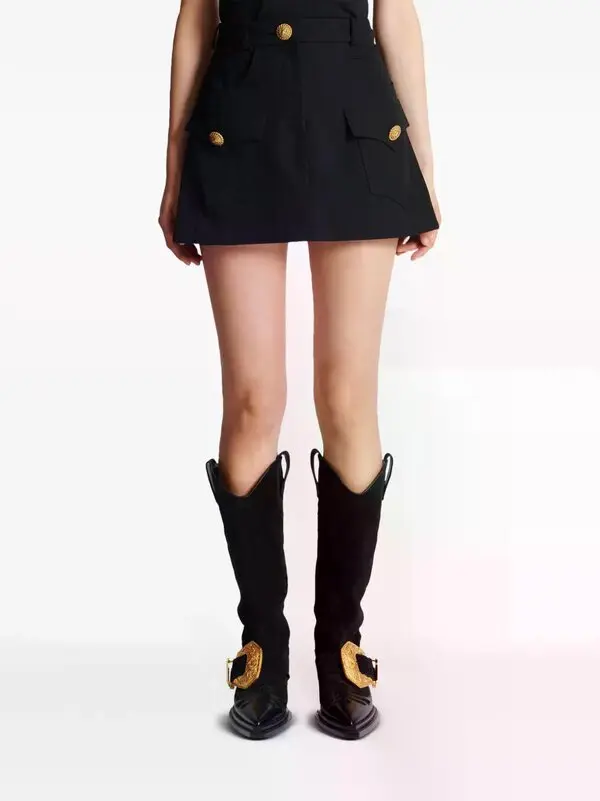 Balmain Western Panelled Wool Mini Skirt