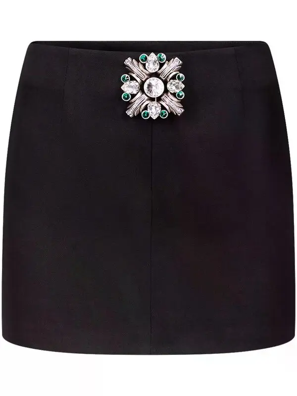 AREA Brooch Detail Mini Skirt - Black