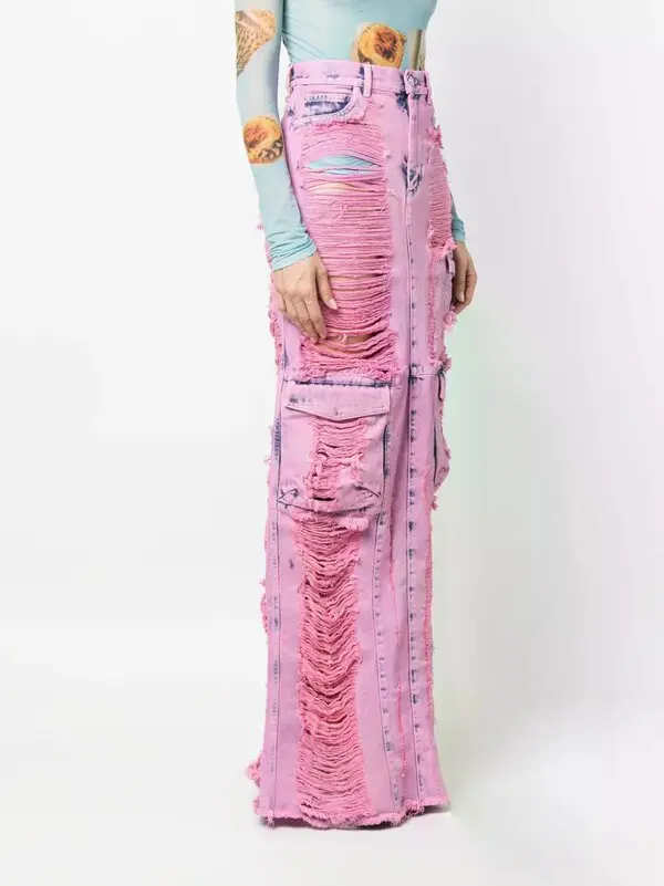 Gcds Frayed Denim Cargo Maxi Skirt