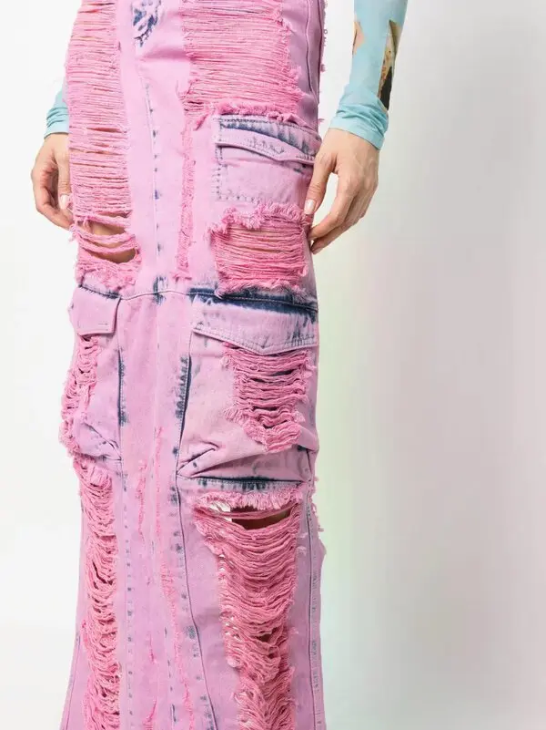 Gcds Frayed Denim Cargo Maxi Skirt