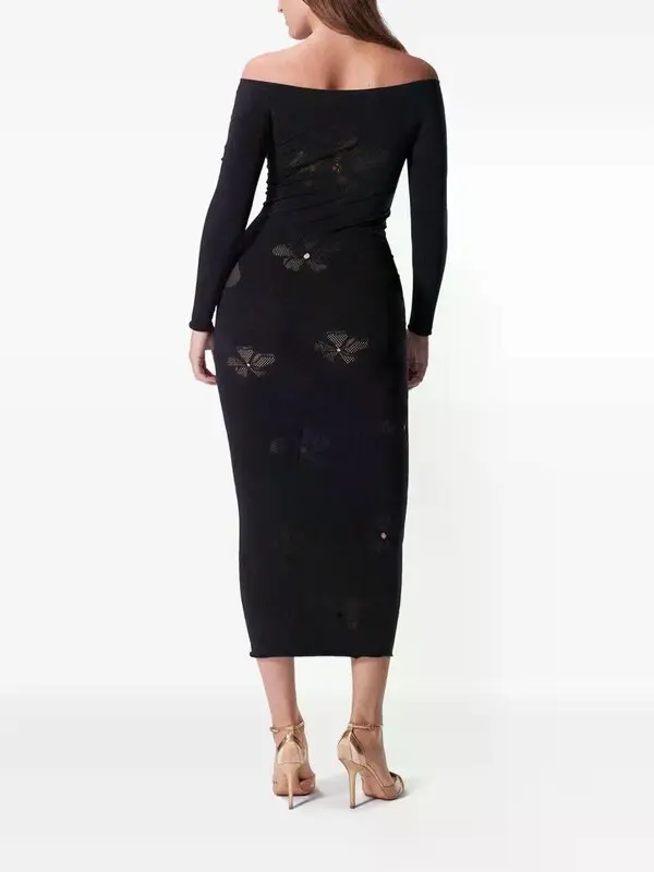 MARGHERITA MACCAPANI Off-shoulder Long-sleeve Monogram Midi Dress - Black