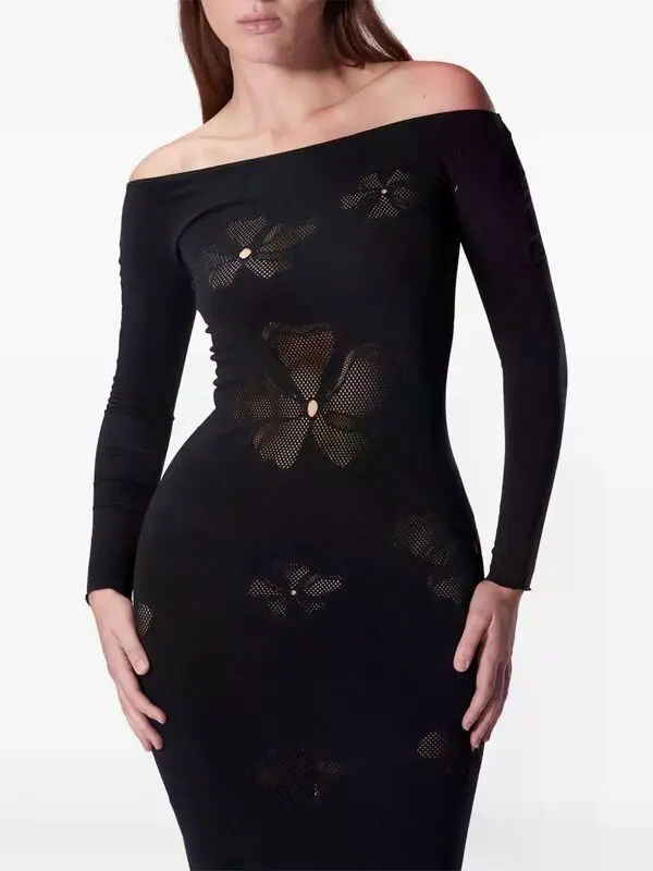 MARGHERITA MACCAPANI Off-shoulder Long-sleeve Monogram Midi Dress - Black