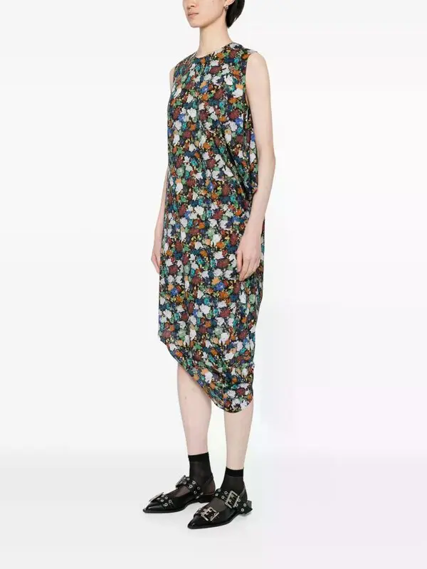 JNBY Sleeveless Asymmetric Hem Floral Dress