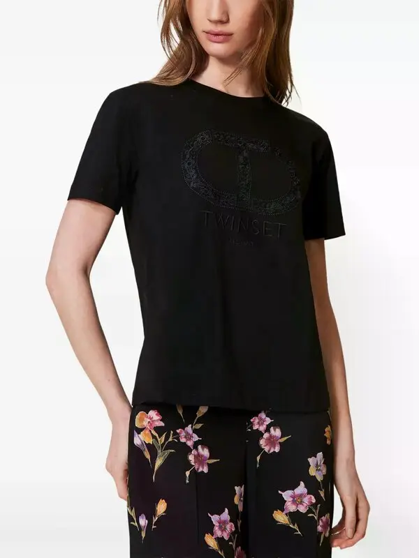TWINSET Embroidered Logo T-shirt - Black