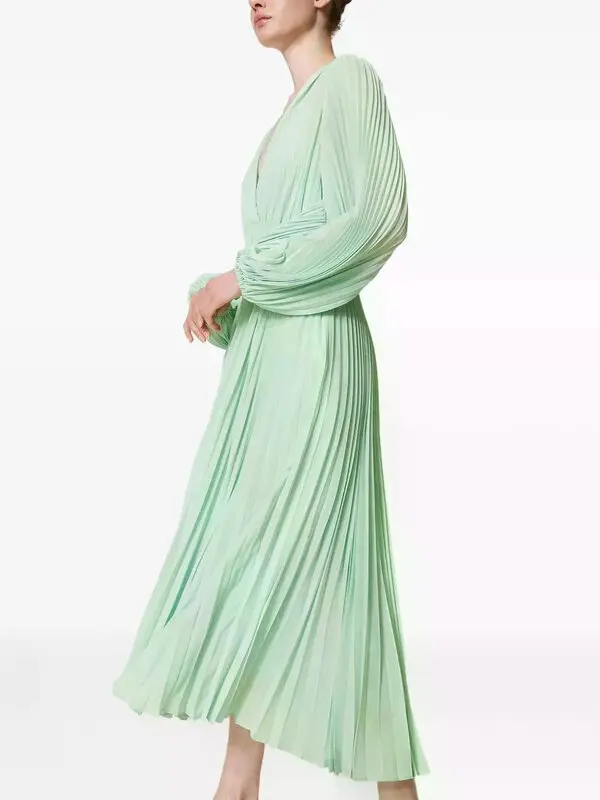 TWINSET Pleated Maxi Dress With Balloon Sleeves