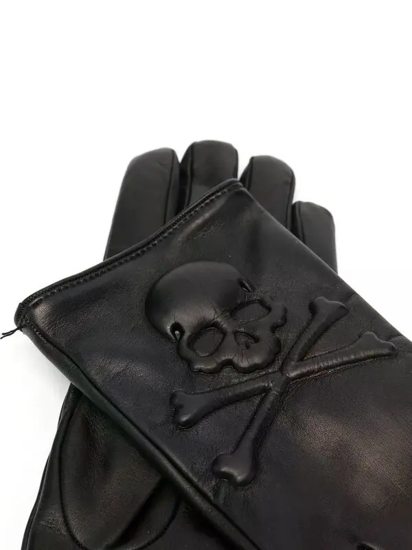 Philipp Plein Cashmere-lined Leather Gloves With Skull Appliqu