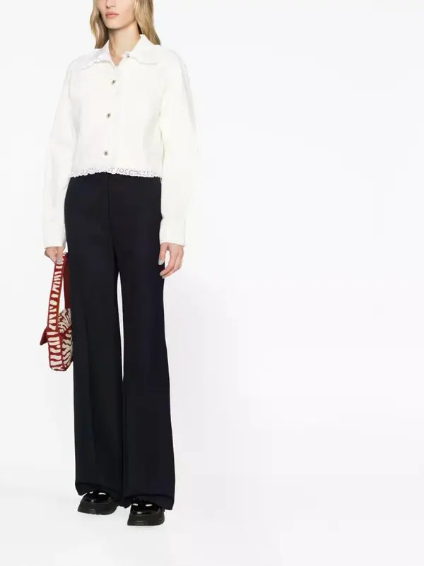 Kenzo Broderie Anglaise Cropped Denim Jacket - Neutrals