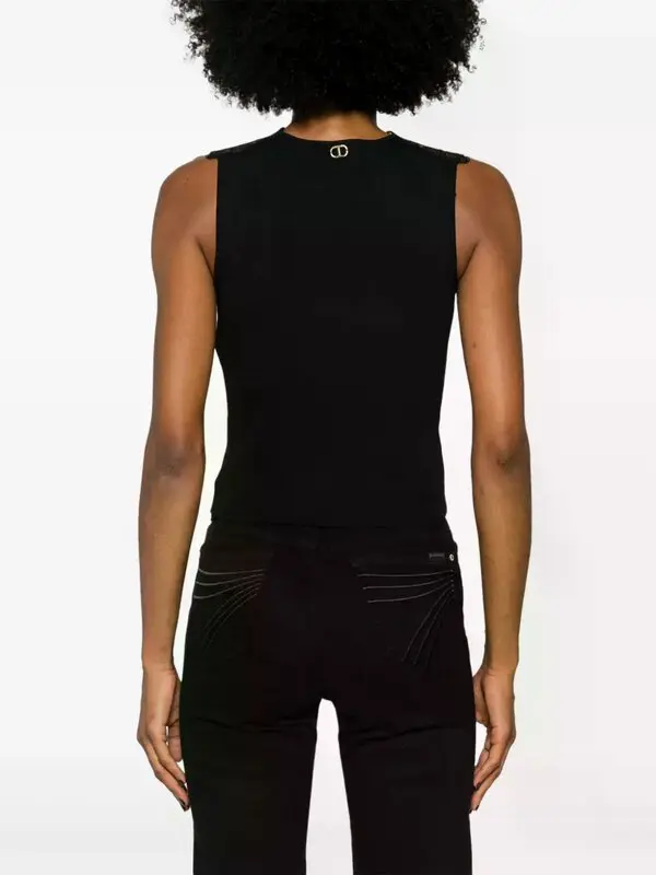 TWINSET Lace Detail Ribbed Knit Top - Black