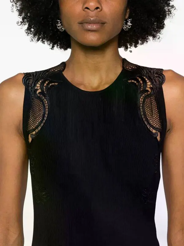 TWINSET Lace Detail Ribbed Knit Top - Black
