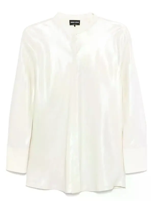 Giorgio Armani Metallic-effect Band Collar Shirt - Neutrals