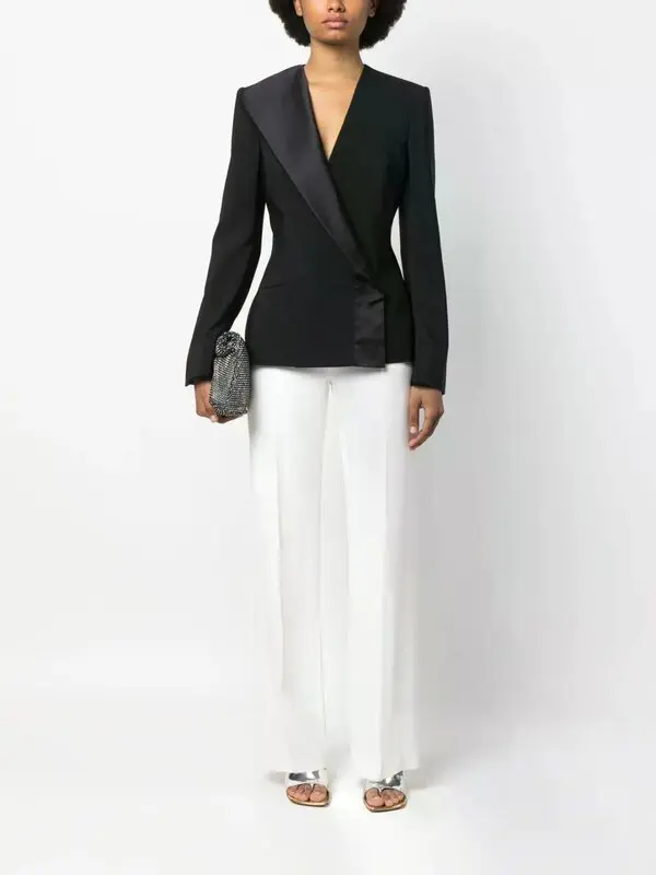 GENNY Single-breasted Asymmetric-lapel Blazer - Black