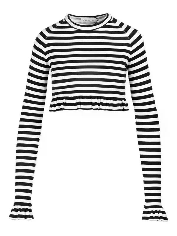 IOANA CIOLACU Cropped Striped Top With Peplum Hem - Blue