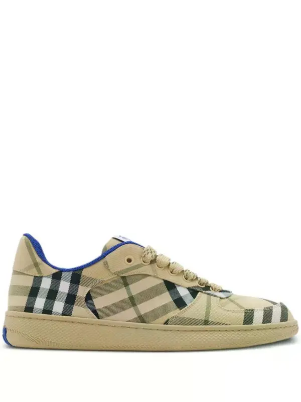 Burberry Beige Check Panelled Lace-up Sneakers - Neutrals