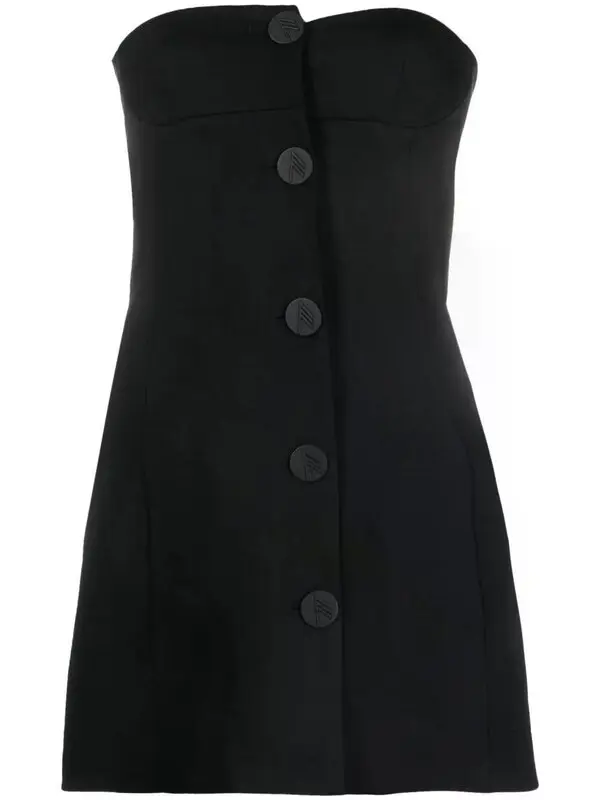 Attico Asymmetric Buttoned Minidress - Black