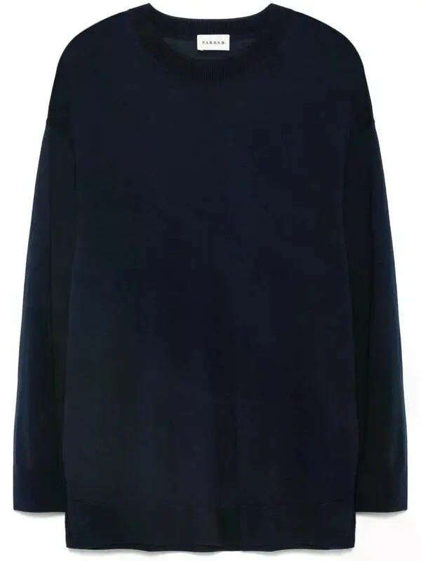 P.a.r.o.s.h Crew-neck Sweater With Side Slits And Ribbed Trim - Blue