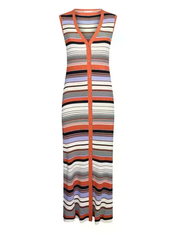 Liu Jo Striped V-neck Maxi Dress With Button Fastening - Red